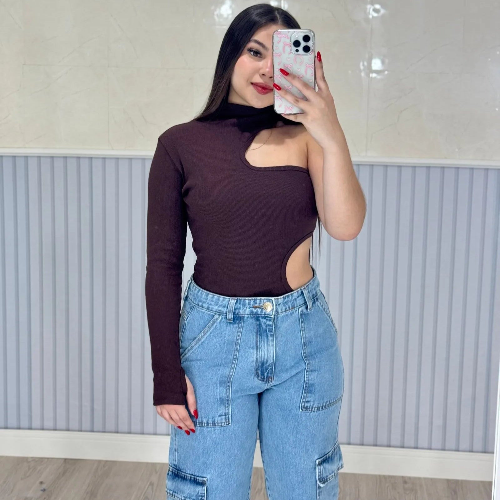 Body Cami Recortes Marrom